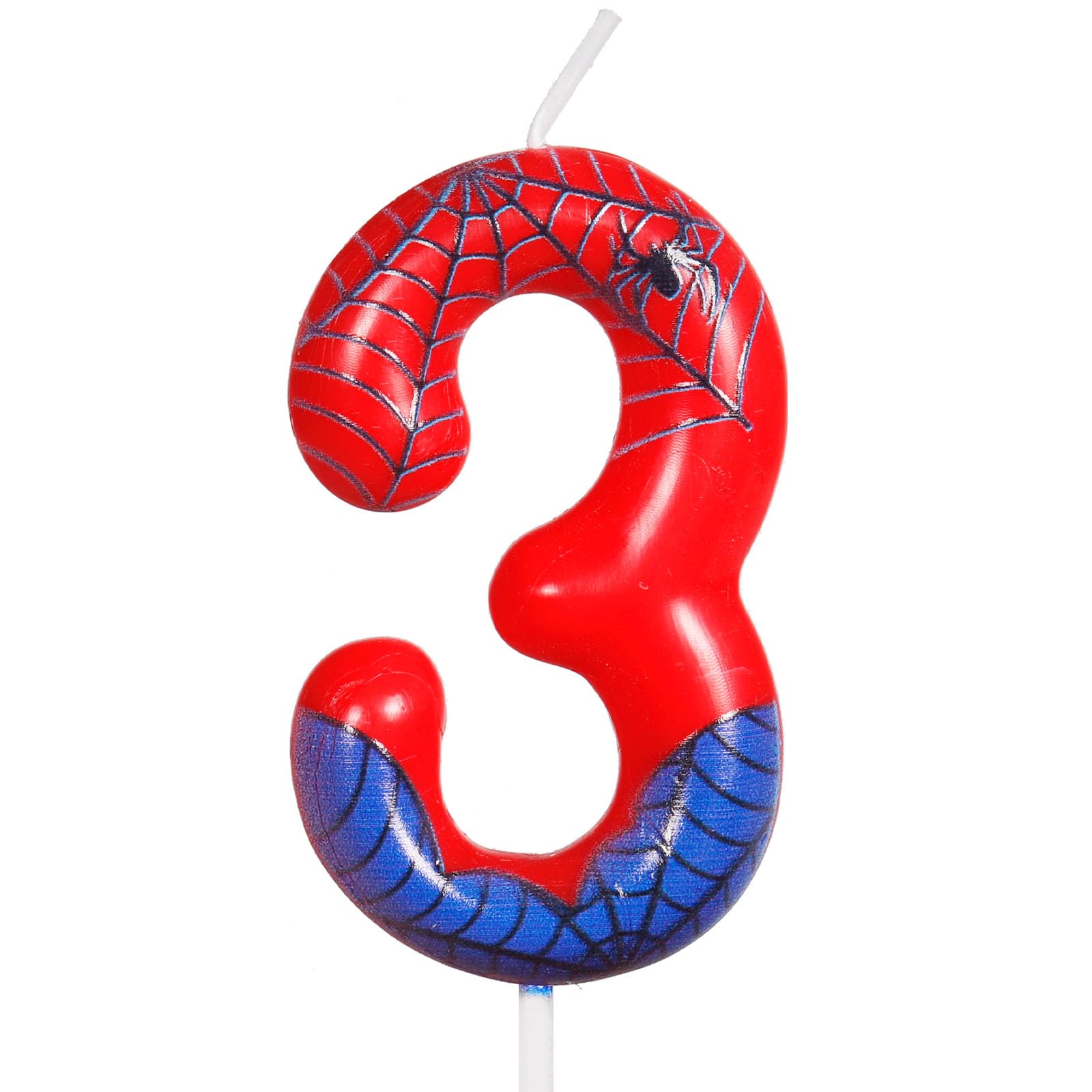 Spider Themed 3rd Birthday Candle - Red & Blue Number 3 Cake Topper For K