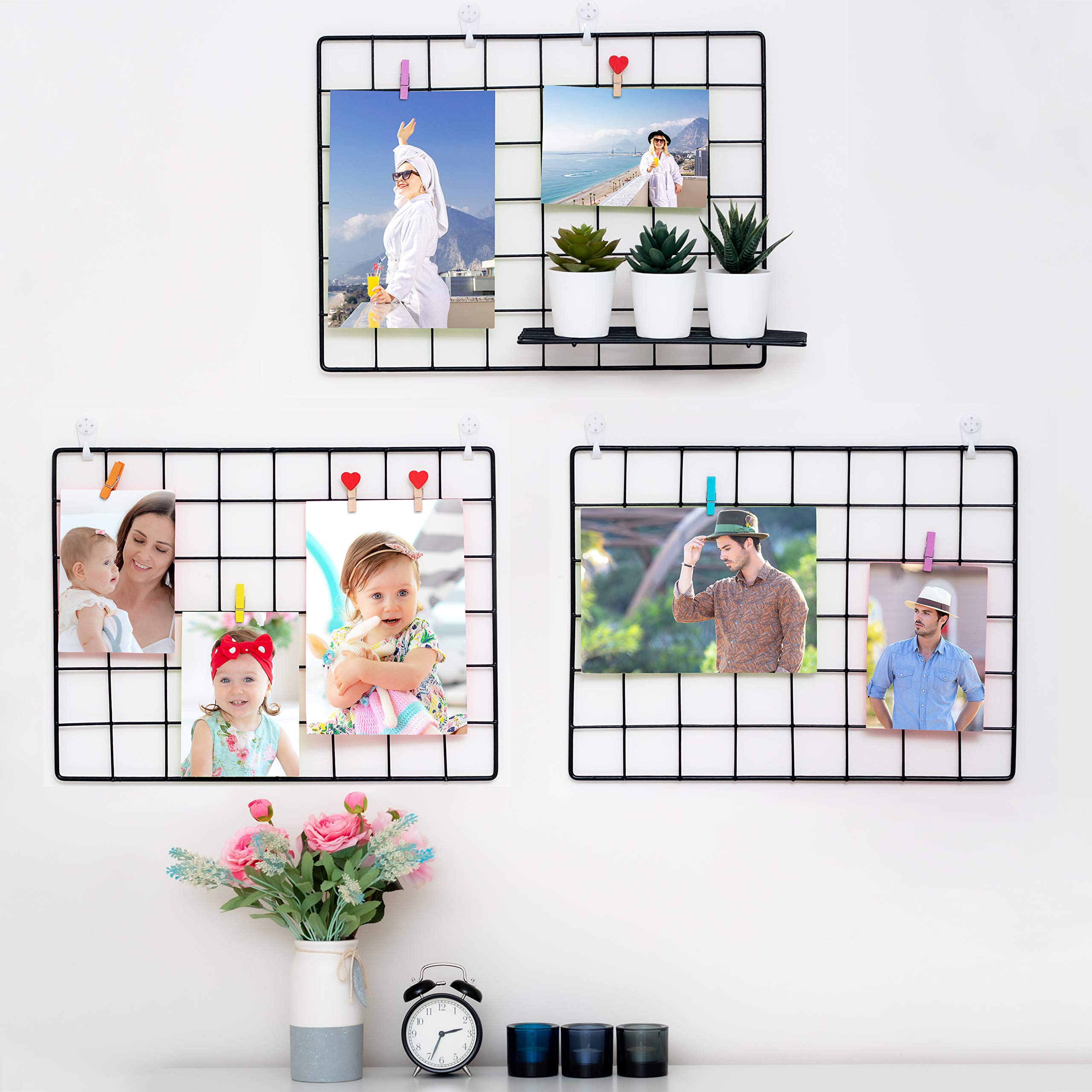 3 Pack Black Wire Wall Grid Panels | Magnetic Photo Display & Organiser
