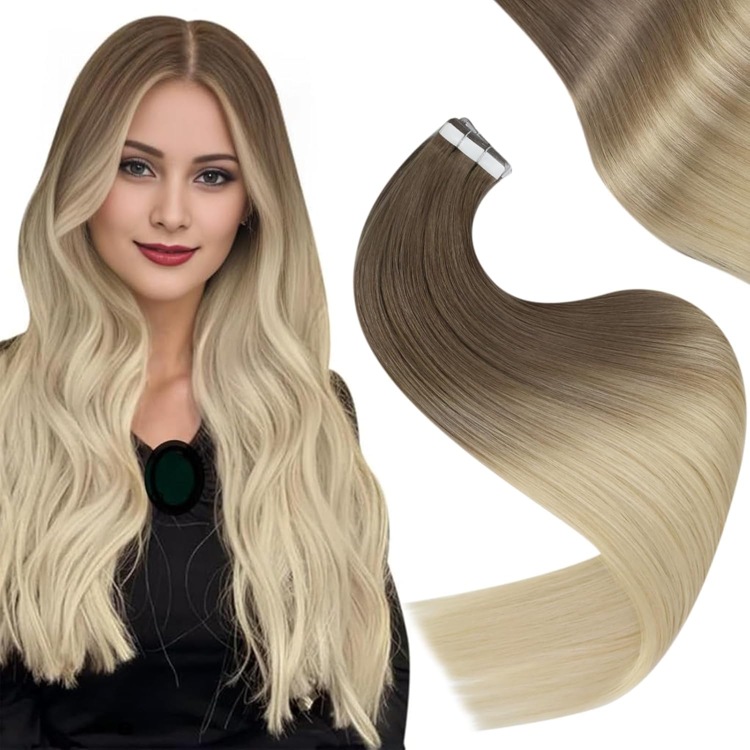 Easyouth Tape Hair Extensions Real Human Hair Ombre Blonde Tape In Extens