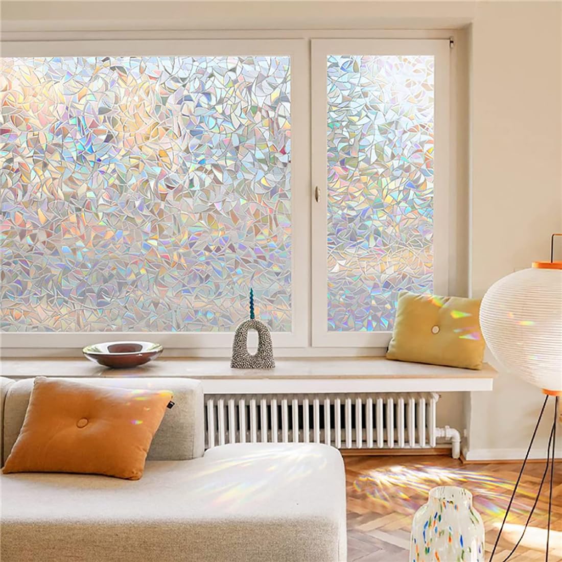 GJIE Stained Glass Window Film Privacy Rainbow Window Frosted Film for Glass Windows Self Adhesive Static Cling Decorative Patterned Glass Film for