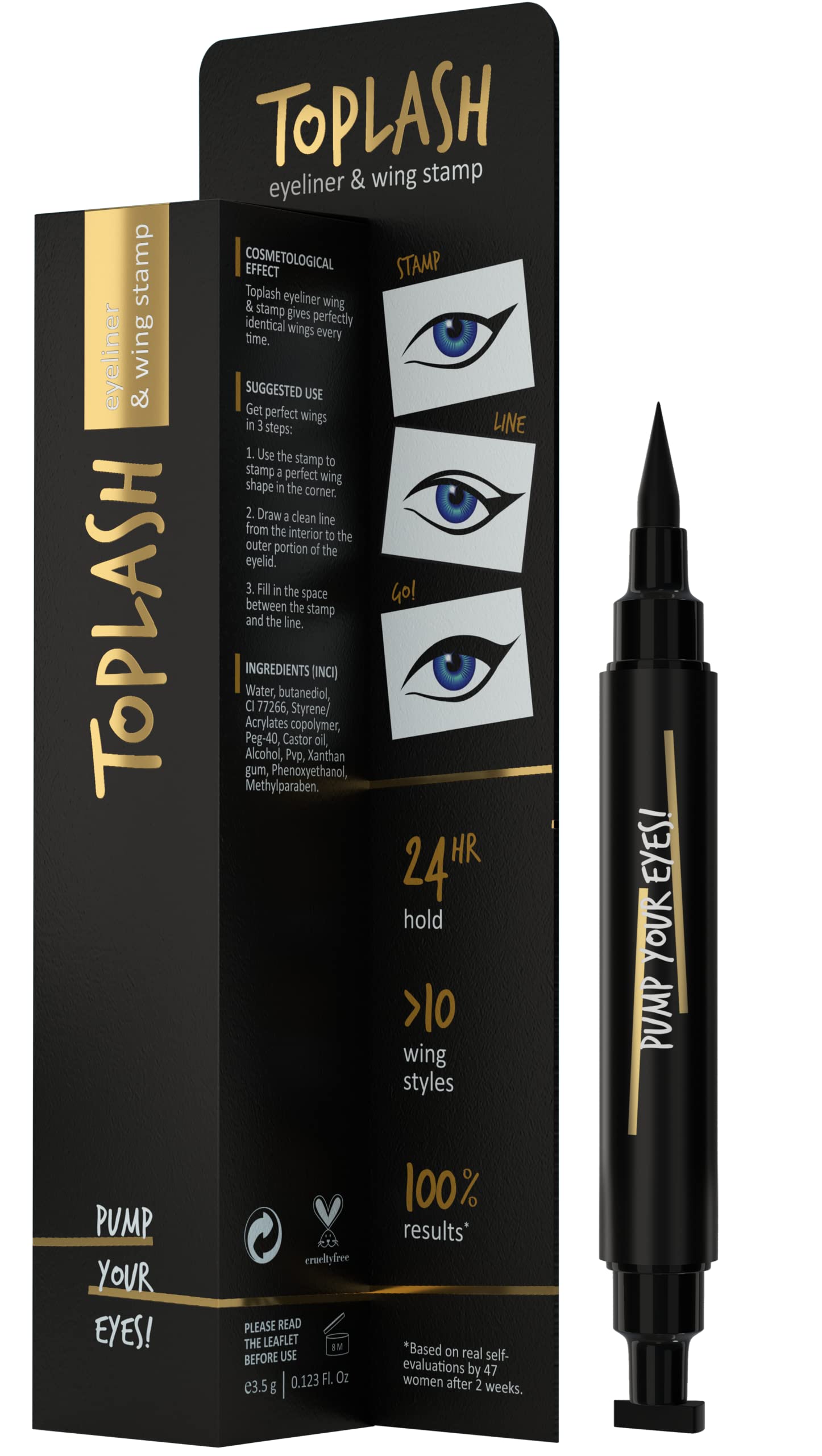 Toplash 2-In-1 Black Liquid Eyeliner With Angled Wing Stamp - Perfect Pre