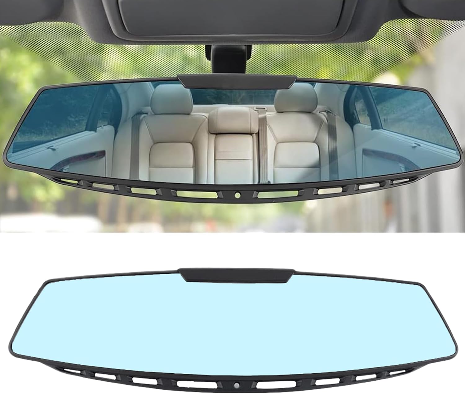 Universal Anti-Glare Rear View Car Mirror - Wide Angle Blue Visor Mount,