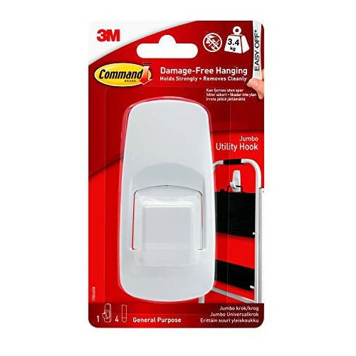 Command Jumbo Utility Hook, Pack Of 1 Hook And 4 Adhesive Strips, White