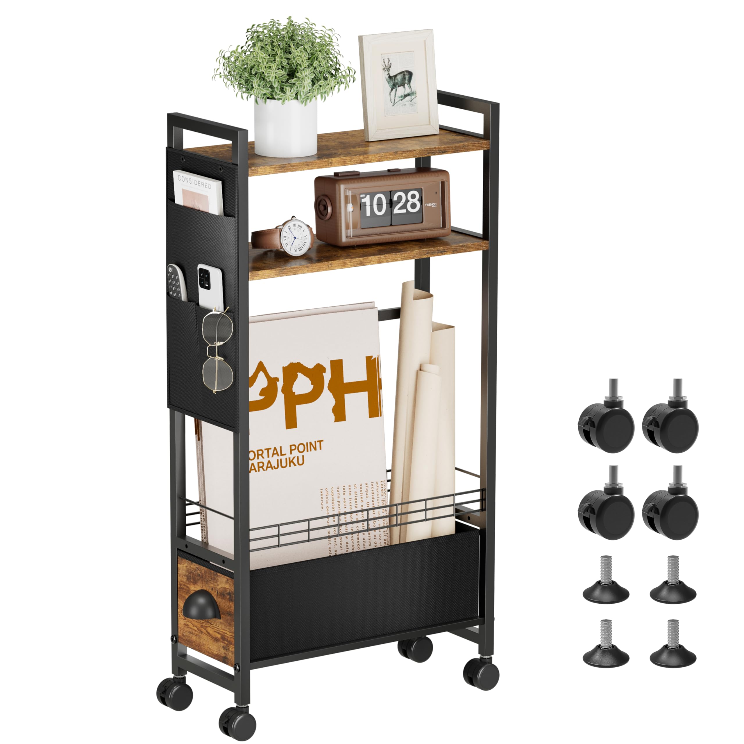 KAZITOO Narrow Side Table With Drawer Storage, Slim End Tables Nightstand