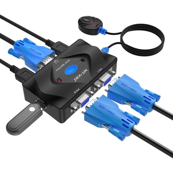 KVM Switch VGA 2 Port, MT-VIKI KVM Switcher VGA Console With 3 USB Hubs