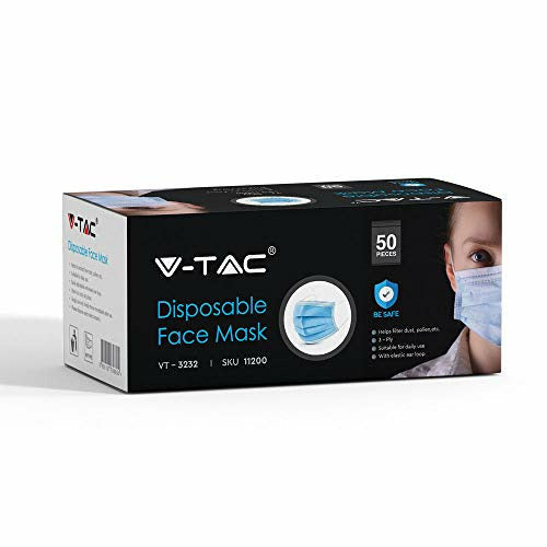 V-TAC Face Masks With Ear Loop Disposable Type (Medical) Non-Woven, 3-Lay