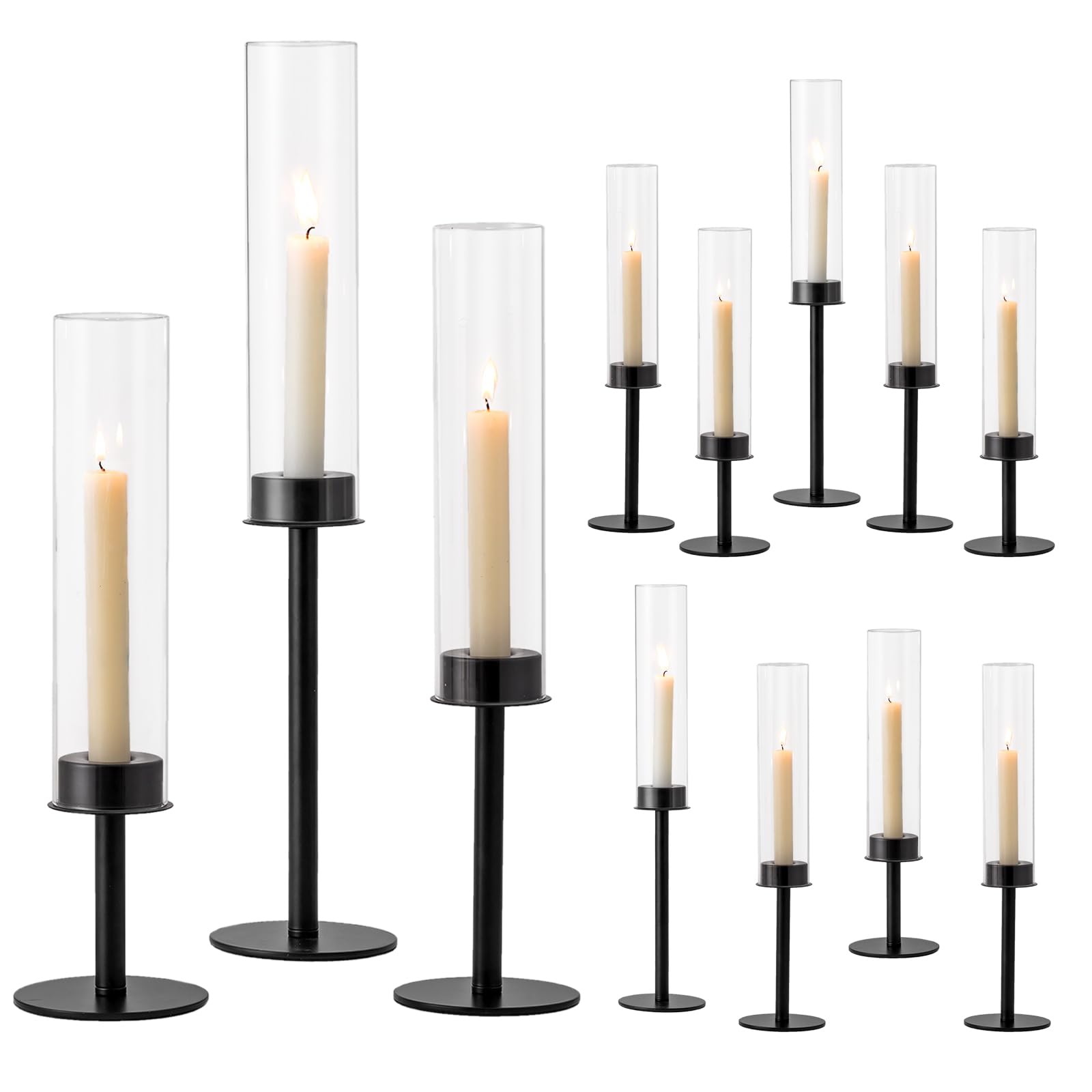 Black Candle Holders Candlestick Holders: Hewory 12 Pcs Hurricane ...