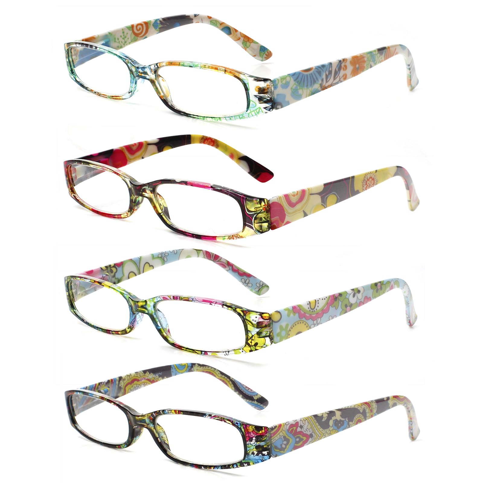 Kerecsen 4 Pack Reading Glasses Women Spring Hinge Rectangle Frame Reader