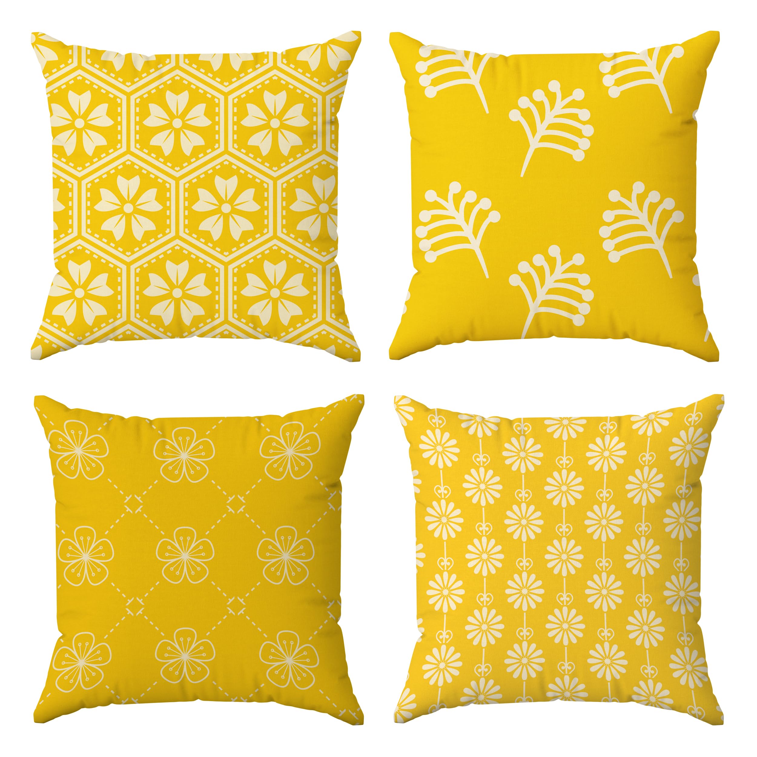 JJ PRIME - Yellow Cushion Covers 45 X 45 | Floral Cushion Covers Set Of 4
