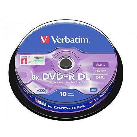 Verbatim 43666 8.5GB 8x Double Layer DVD+R Matt Silver - 10 Pack Spindle