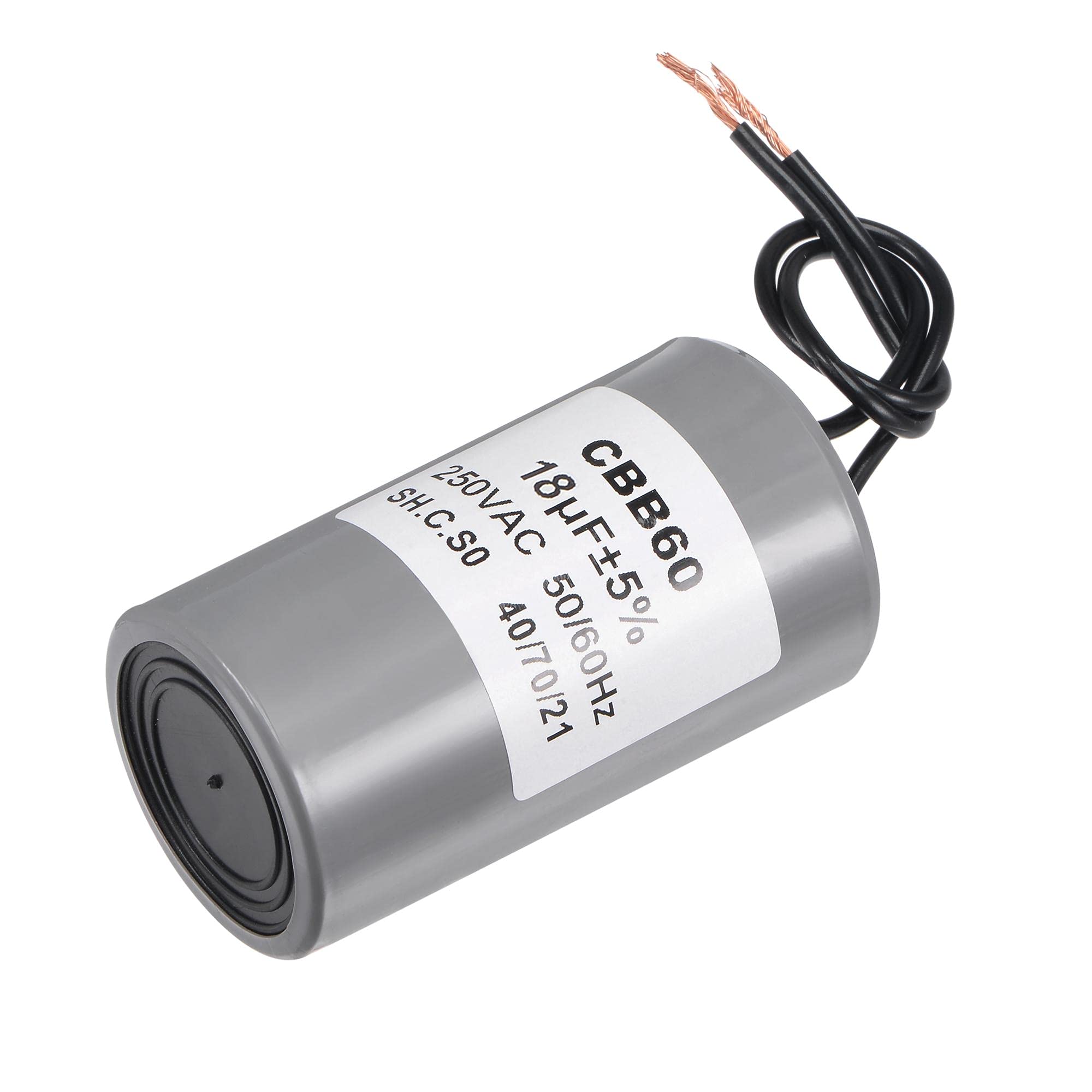 Sourcing Map CBB60 Run Capacitor 18uF 250V AC 2 Wires 50/60Hz Cylinder Mo