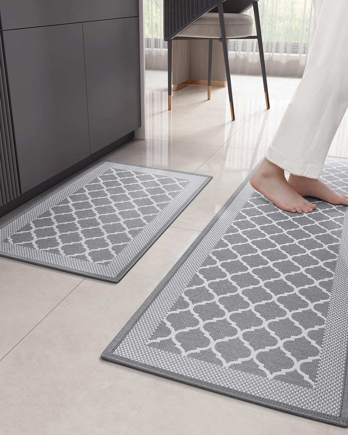 COLOR&GEOMETRY 2 Pieces Kitchen Mats Non Slip Washable, Woven Kitchen Rug