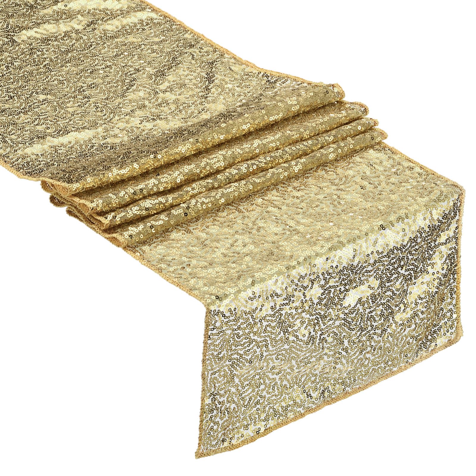 Sourcing Map Champagne Table Runner 71" X 12", Long Shining Sequin Table
