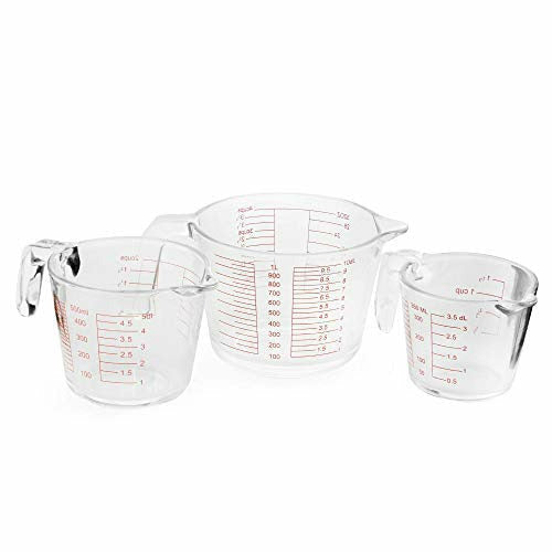 Set Of 3 Glass Measuring Jugs | Kitchen Baking Cups | Small, Medium & Lar