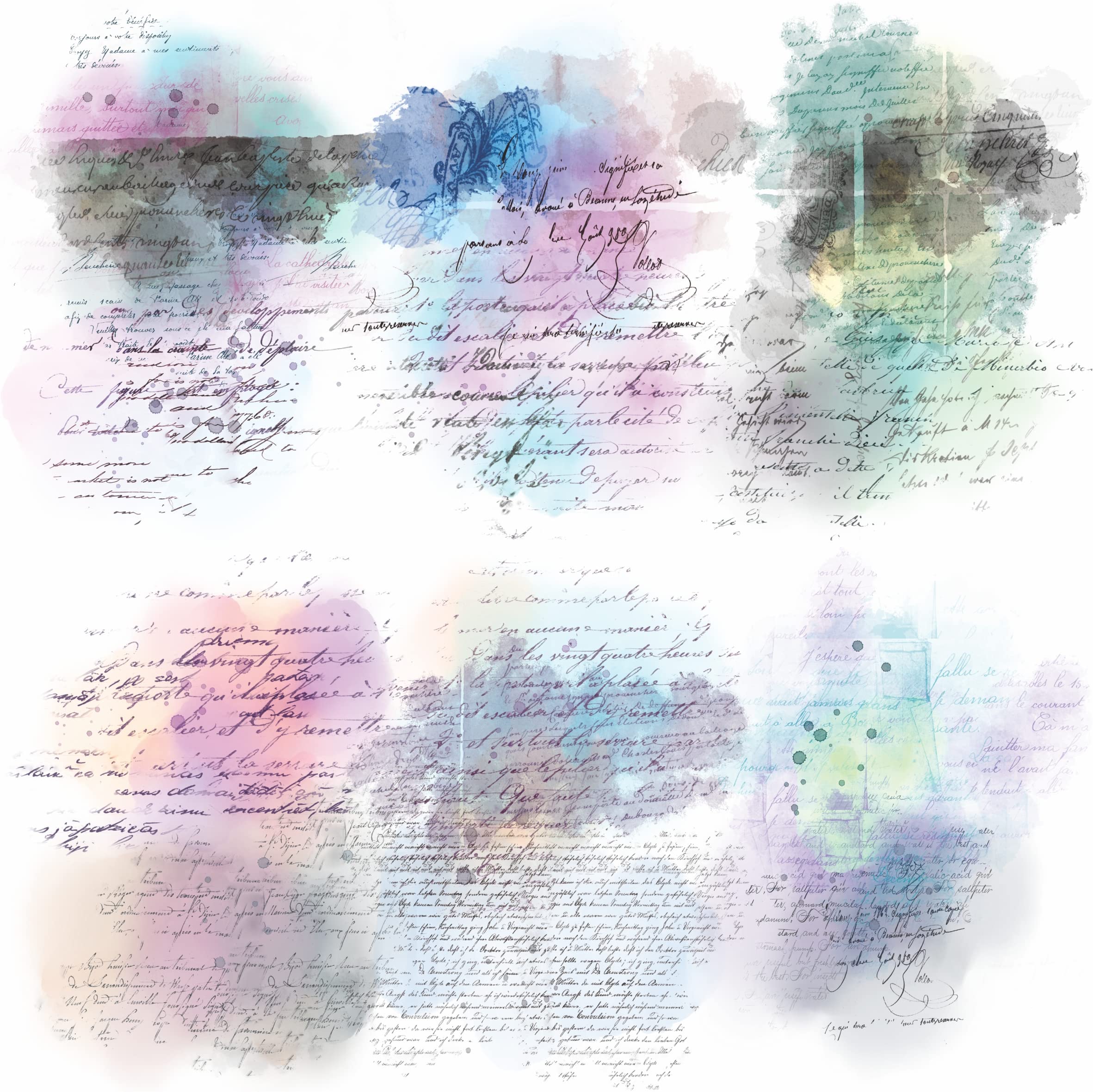 Colored Script Overlay Rice Paper, 20.32 X 26.67 Cm - 6 X Different Print