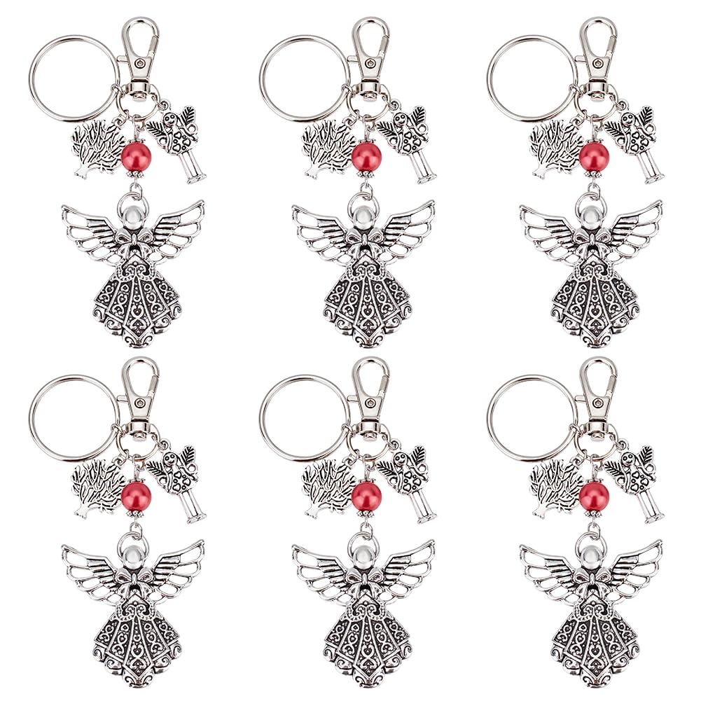 AHANDMAKER Silver Angel Charm Keychain 6 Pcs Guardian Angel Keychain Acce