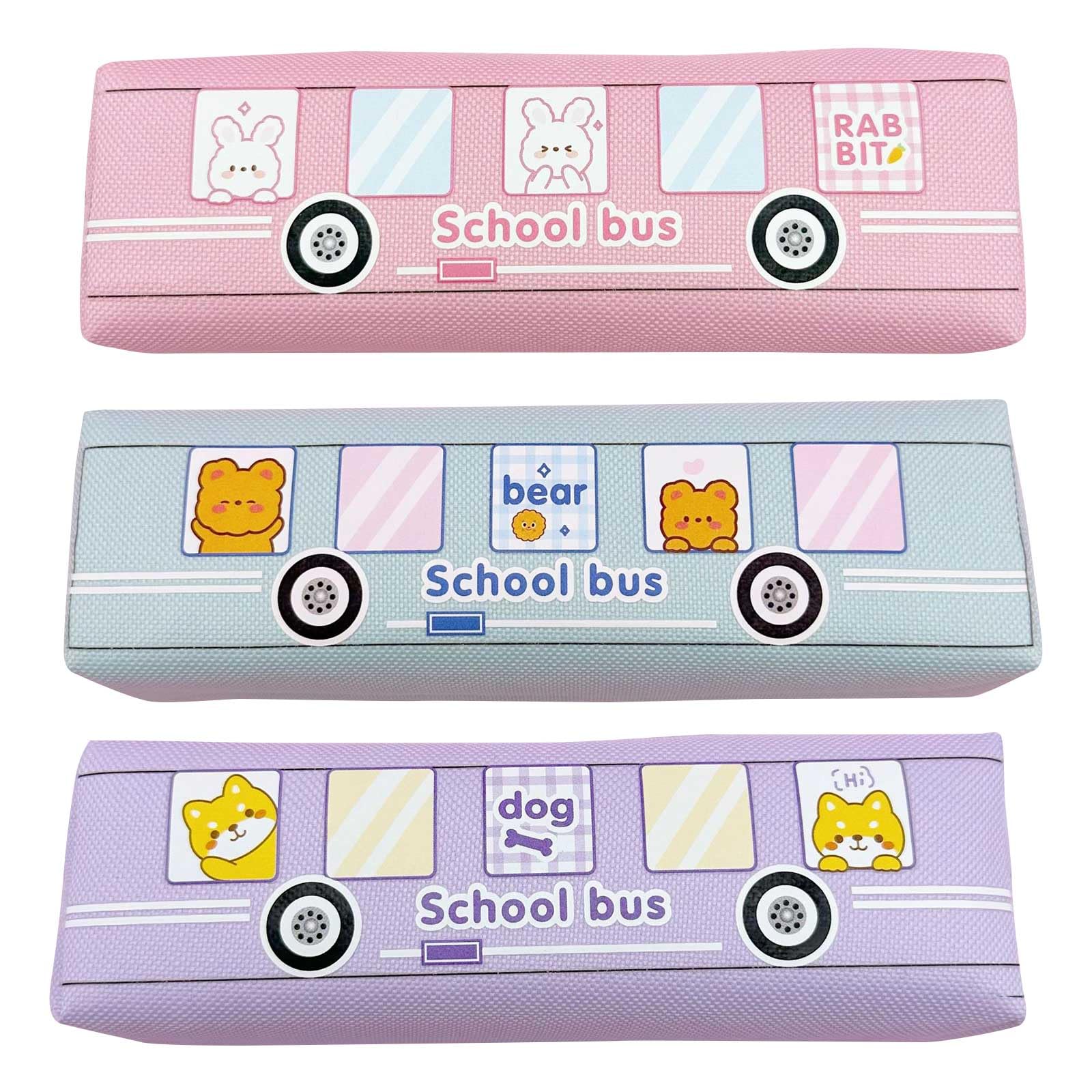 3 Pcs Oxford Cartoon Pencil Cases Lovely Bus Pencil Case Stationery Box P