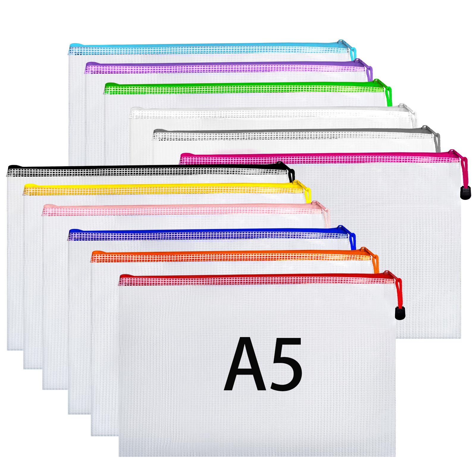 12 Pcs Plastic Folders Document Wallets,Plastic Wallets A5 Zip Wallets,Wi