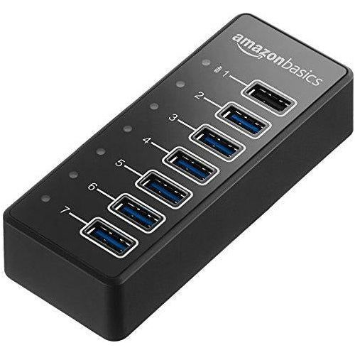 AmazonBasics USB-C 3,1 7-Port Hub With Power Adapter - 36W (12V/3A), Blac