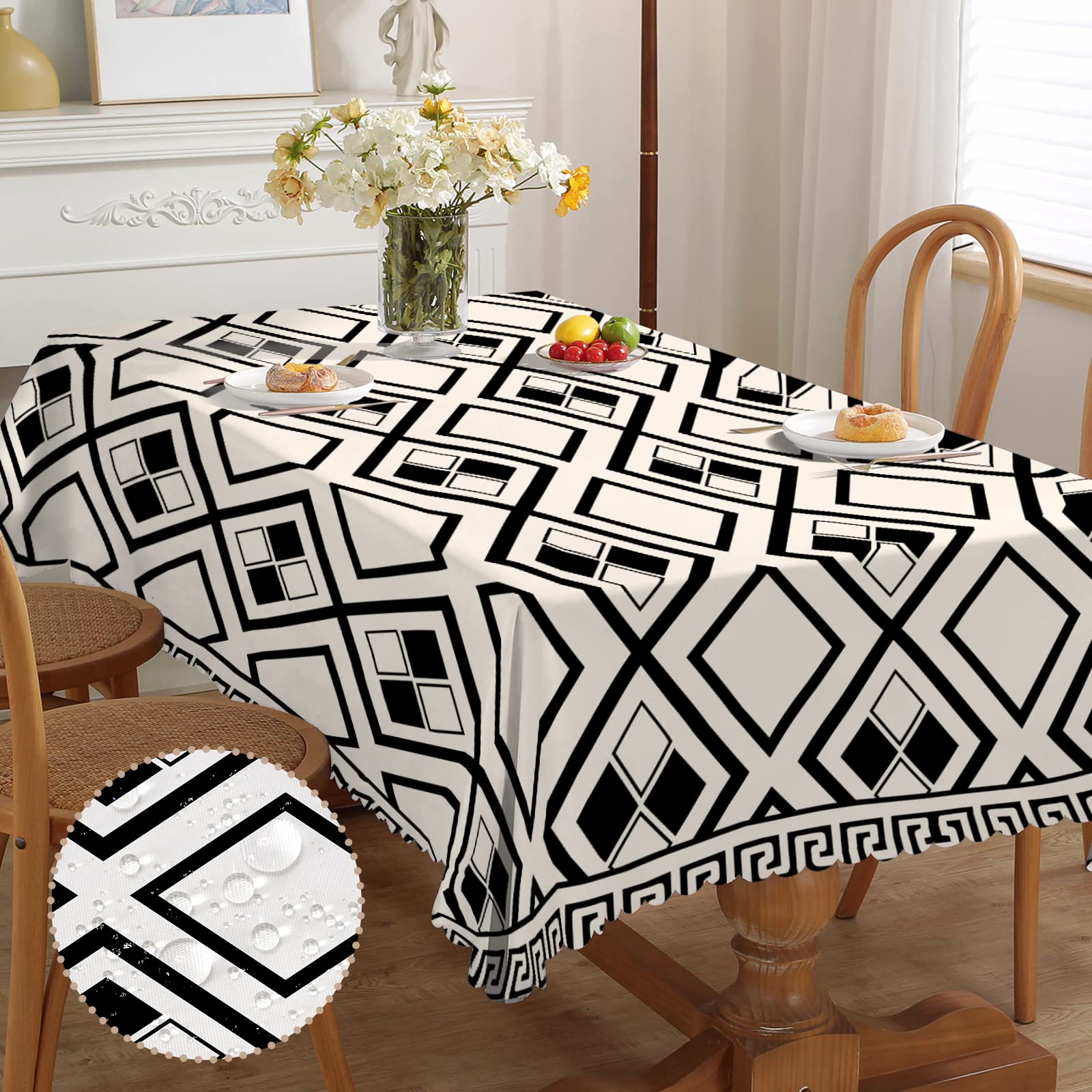 Rectangular Tablecloth Boho Wipeable Tablecloths Polyester Wipe Clean Tab