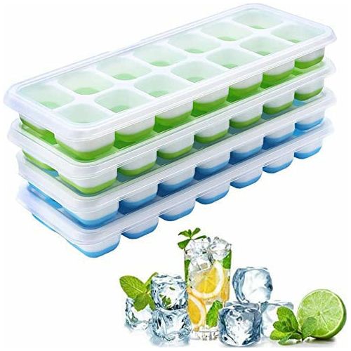 Ice Cube Trays With No-Spill Removable Lid,Easy-Release Silicone,Flexible