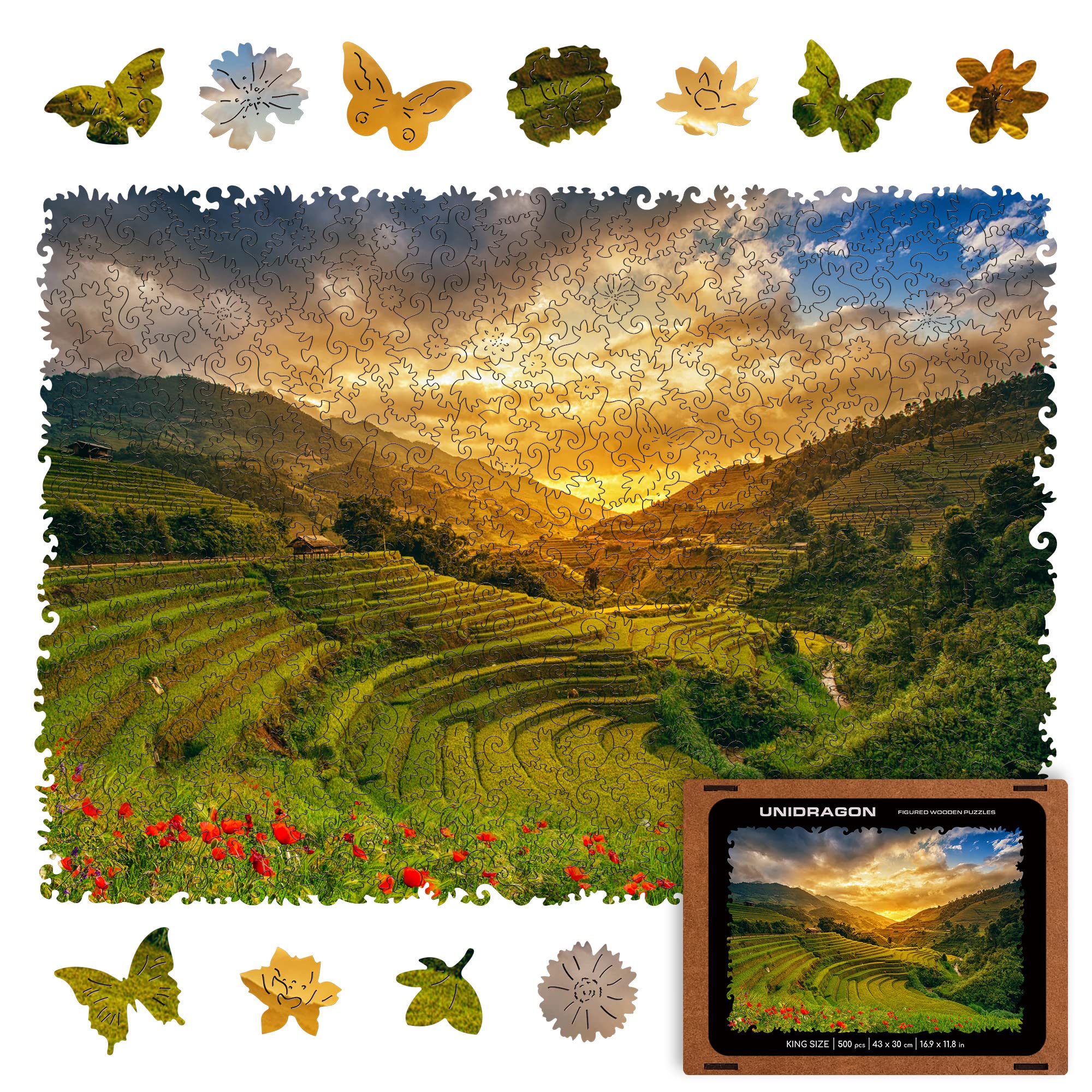 Wooden Jigsaw Puzzle 500 Pieces Unique Shaped Pieces Gift Box - Fields Ki