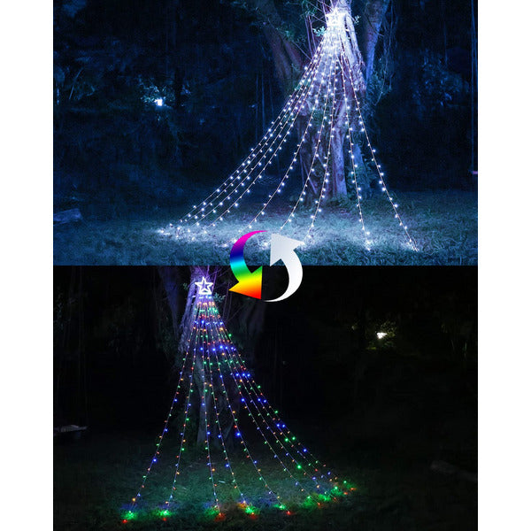 3.5M Waterfall Tree Lights With White Topper Star, 8 Modes Timer Waterpro
