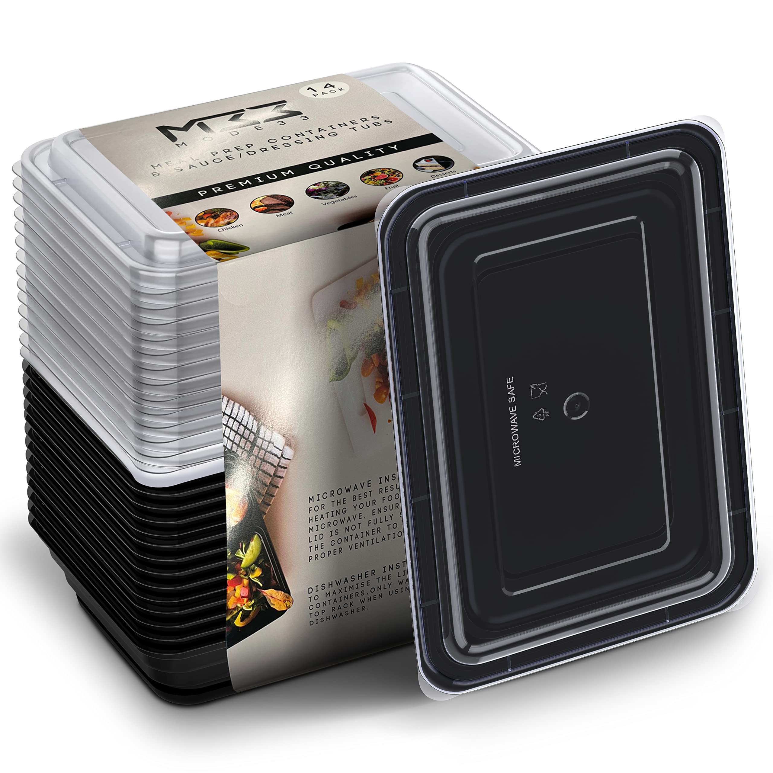 IGADGET London (14 Pack) 3 Compartment BPA Free Meal Prep Containers - Wi