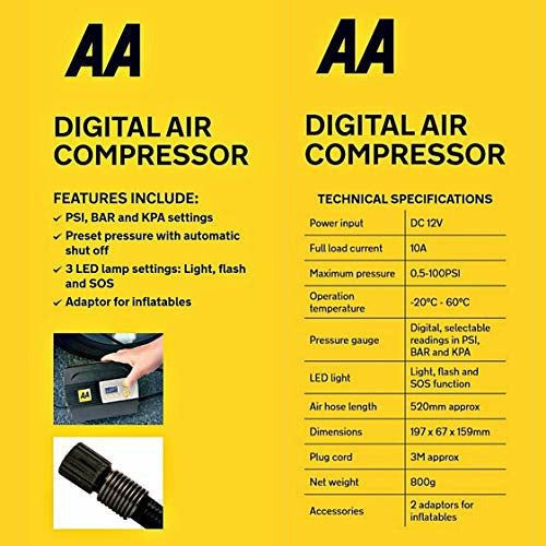 AA 12V Digital Tyre Inflator With Adapters Packaging May Vary