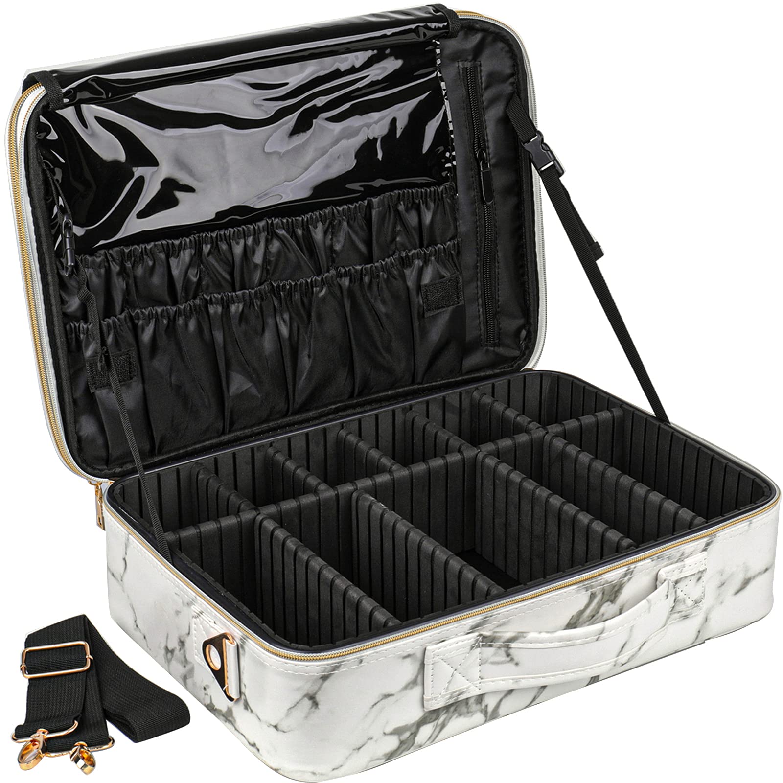 DEAYOU Travel Makeup Case Bag, Large Makeup Train Case, 3-Layer Portable