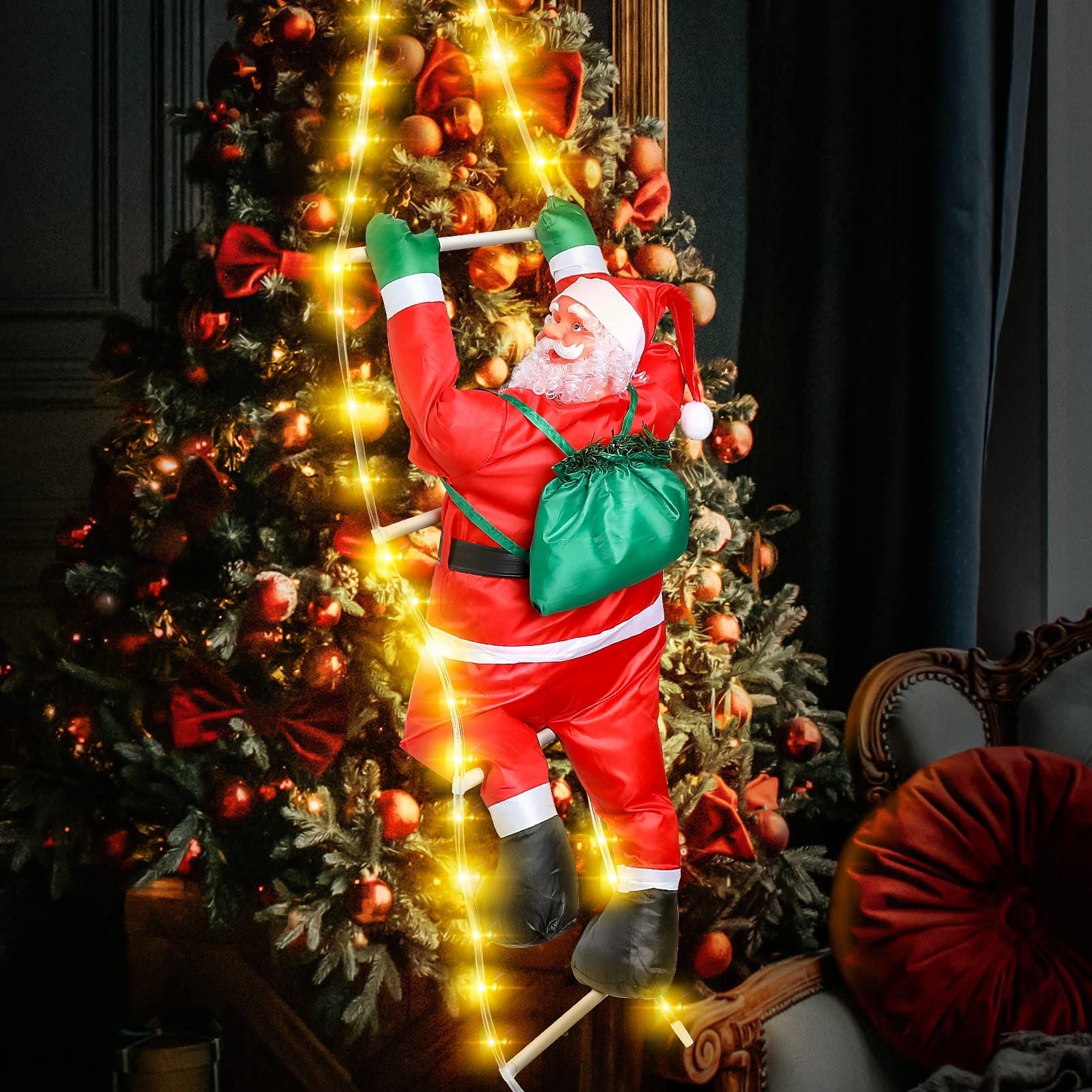 Auniq 90cm Hanging Santa Climbing Ladder LED Large Outdoor Christmas Deco