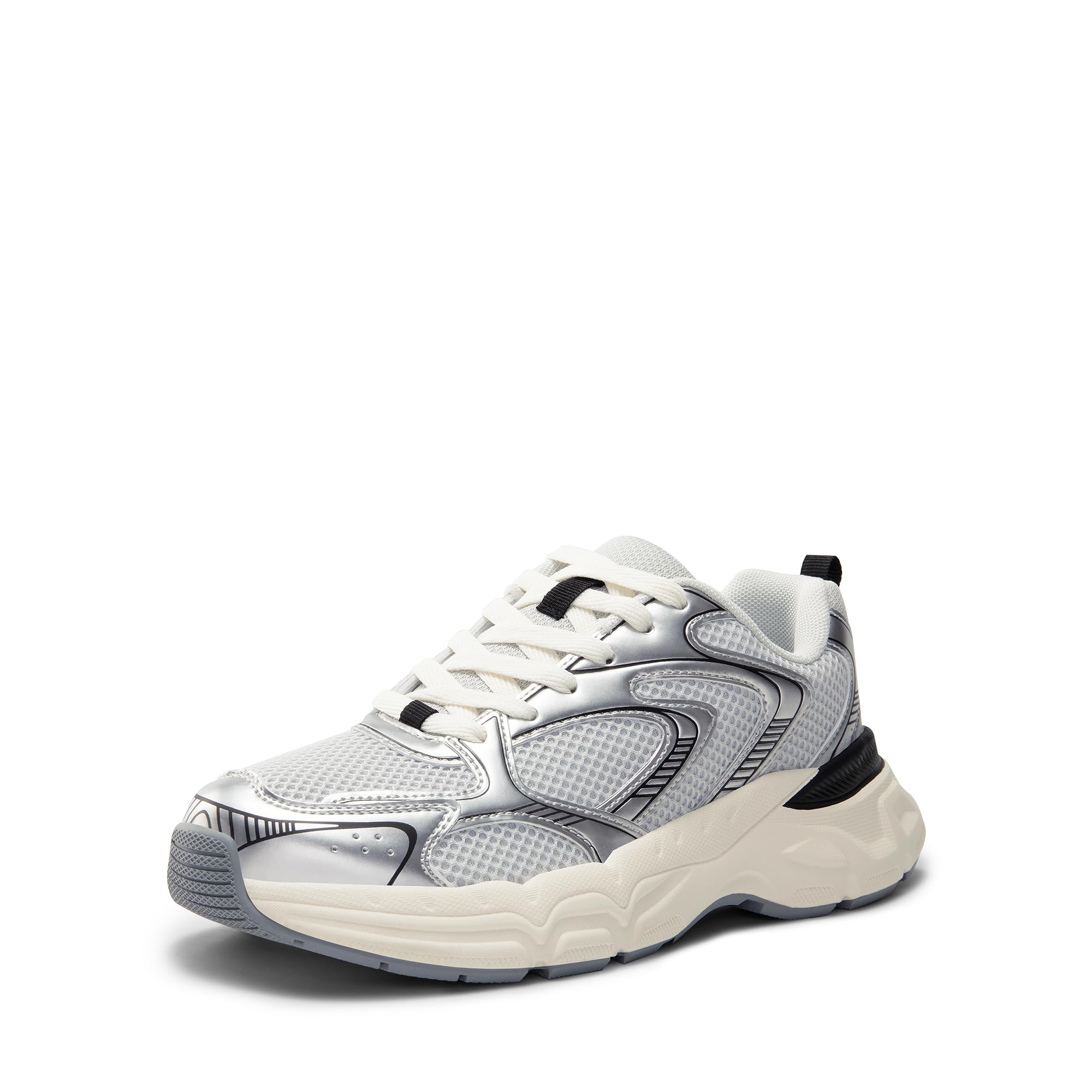 Women'S Chunky Platform Trainers With Metallic Silver Y2K Style & Everyda