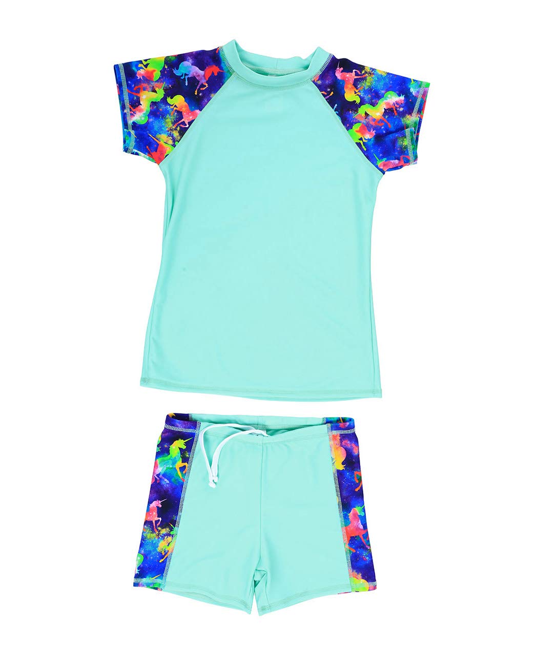 IDrawl Unisex Kids Short Sleeve Swimsuits Rash Guard Set Unicorn Printed