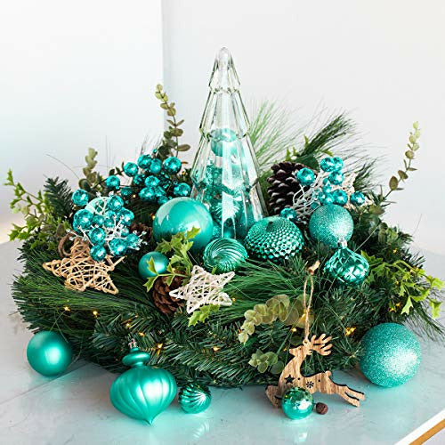 KI Store Teal Christmas Baubles Christmas Tree Decoration Ornaments 20pcs Shatterproof Balls for Xmas Hanging Decorations Festival Holiday Decor