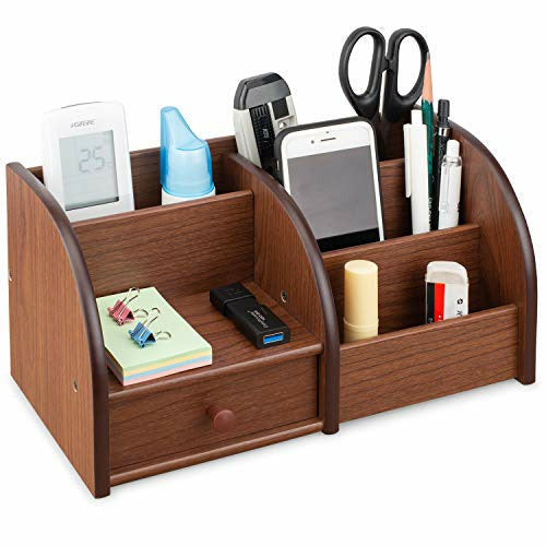 Tonsmile Wooden Office Stationery Desk Tidy Storage Organiser Holder For
