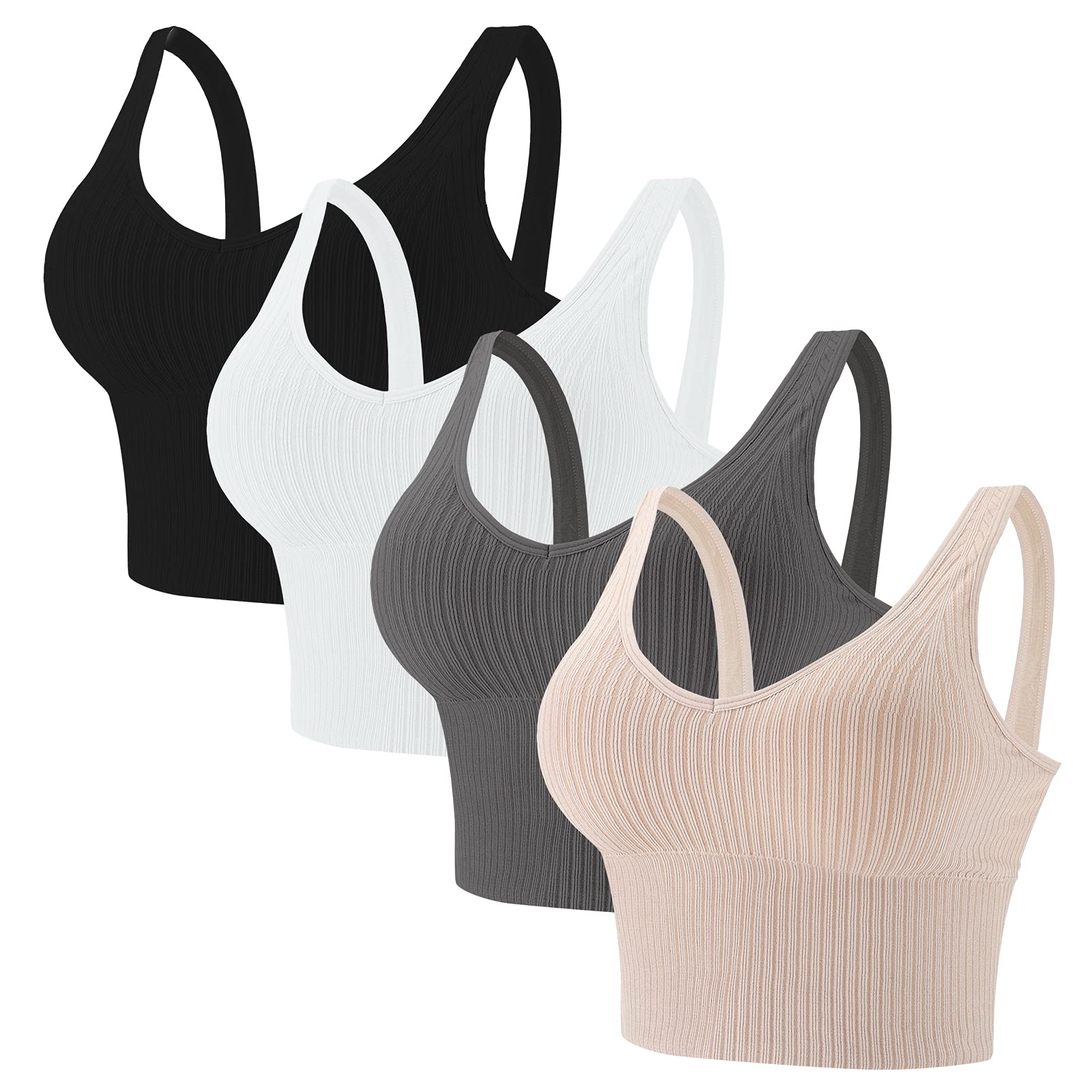 Women'S 4-Pack Comfy Cami Bras Padded Longline Yoga Bralettes Lounge Spor