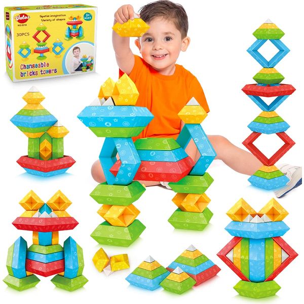 VATOS Changeable Building Blocks For Kids Age 2 3 4 5 6 Year Old, 30 PCS