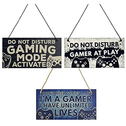 VASZOLA 3Pcs Funny Gaming Wooden Signs, Creative Gaming Keep Out Sign Vin