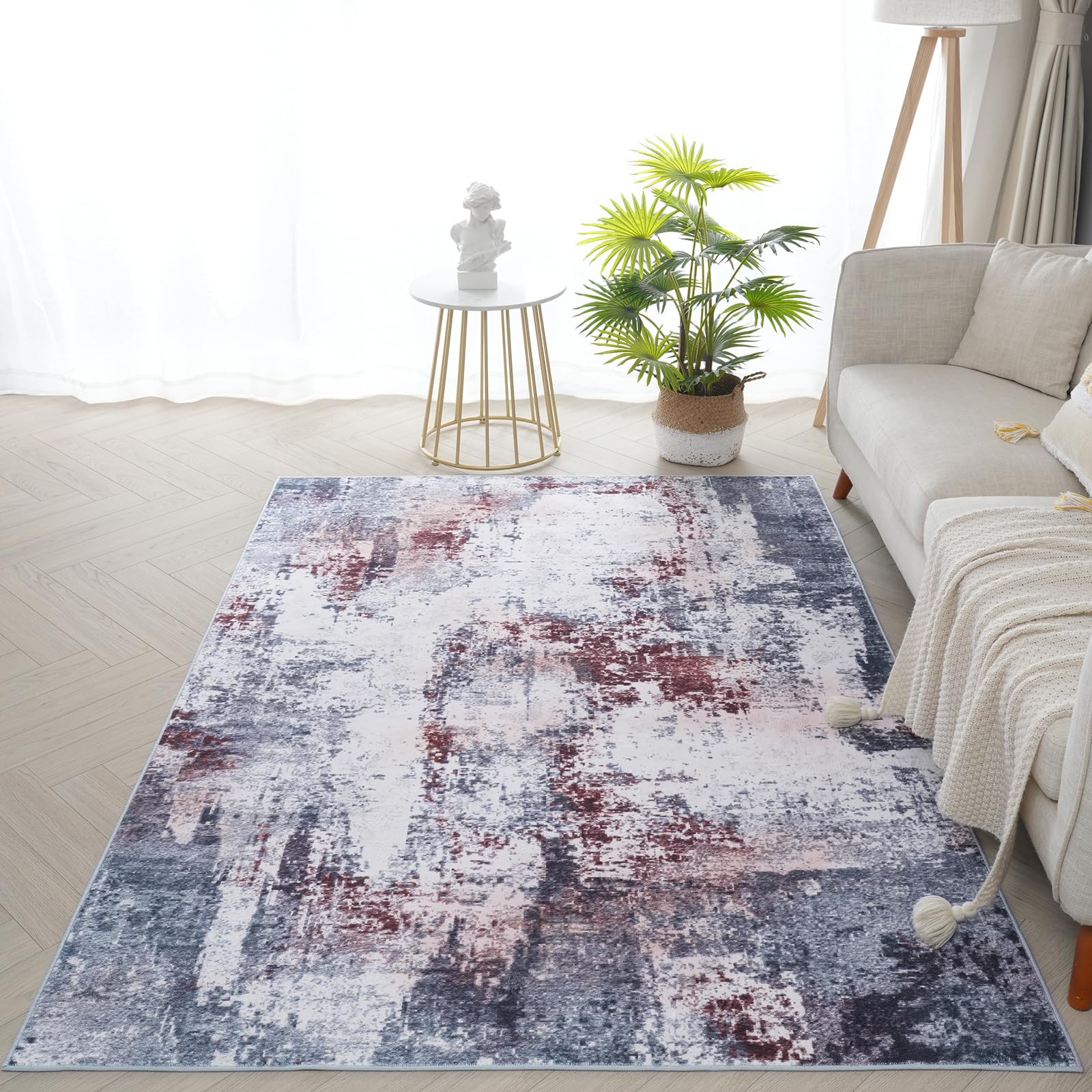 Xfrog Abstract Area Rug Machine Washable Rug For Living Room Non Slip Non