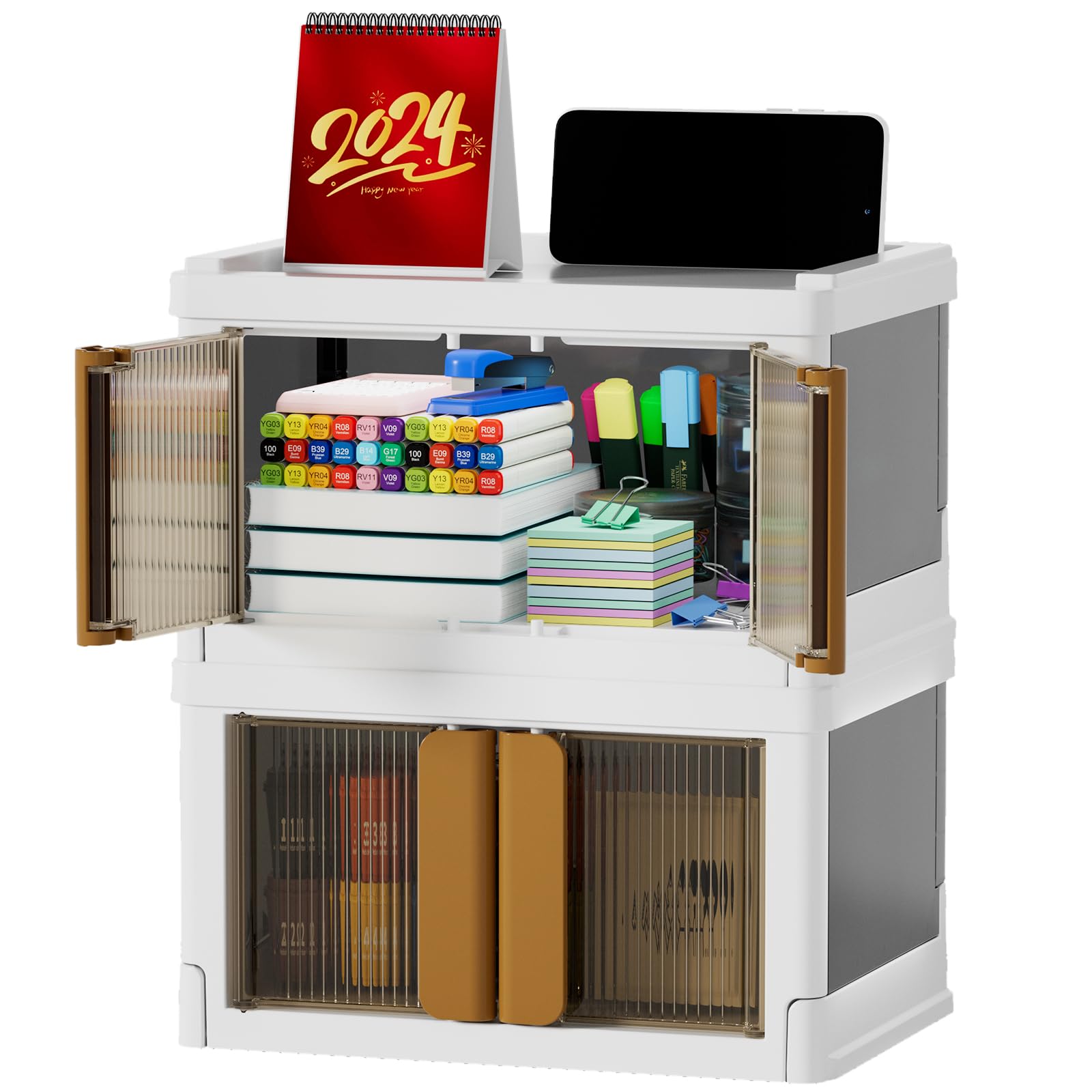 HAIXIN Collapsible Storage Bin With Lid - 2 Pack Stackable Storage Box Wi