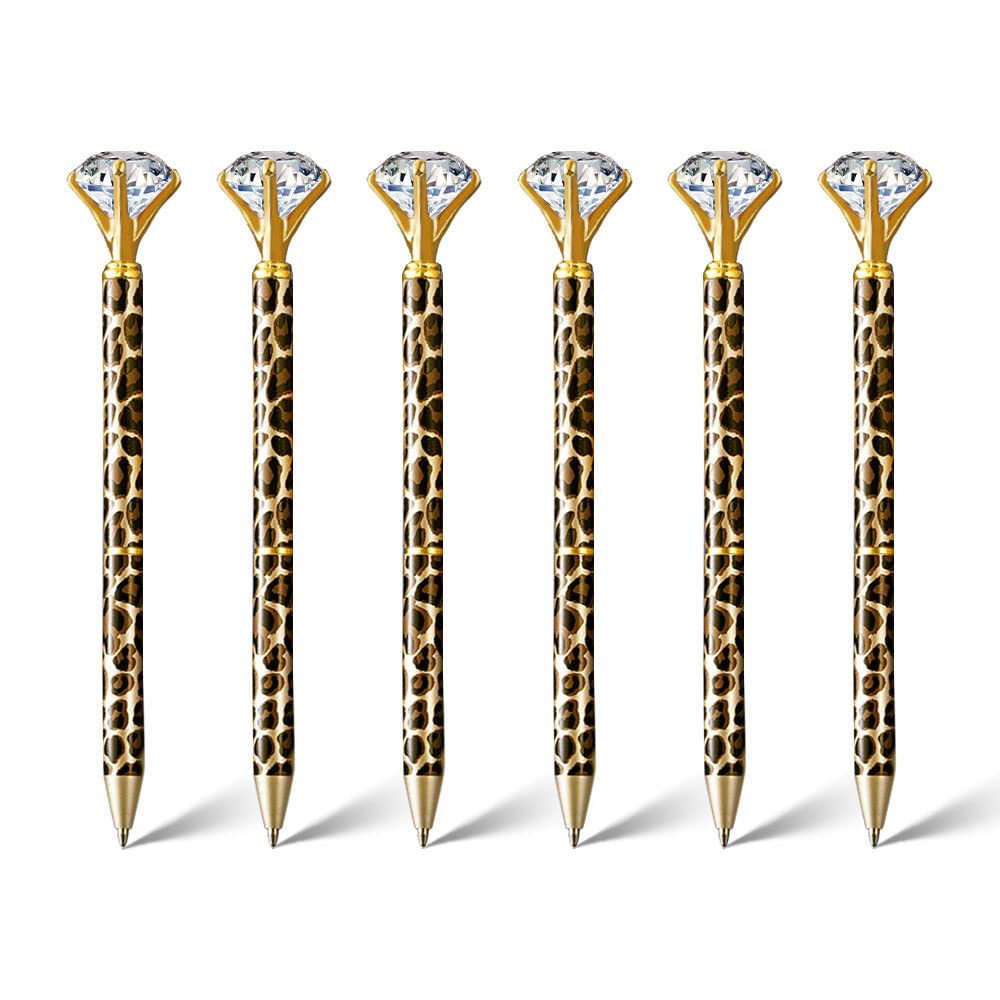 Diamond Pen, 6 Pcs Leopard Crystal Diamond Pens Bulk, 1.0mm Medium Point