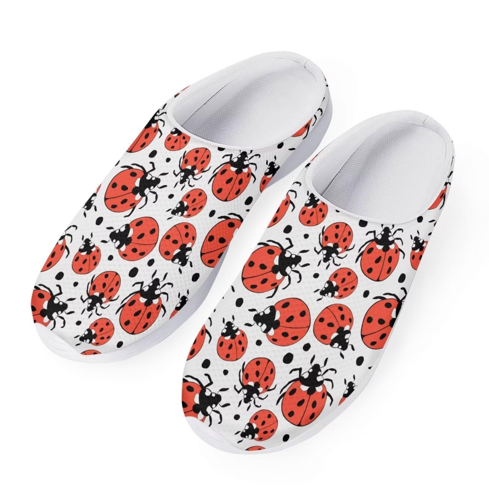Kuiaobaty Red Ladybugs Mules Shoes For Women, Ladybirds Garden Shoes Summ