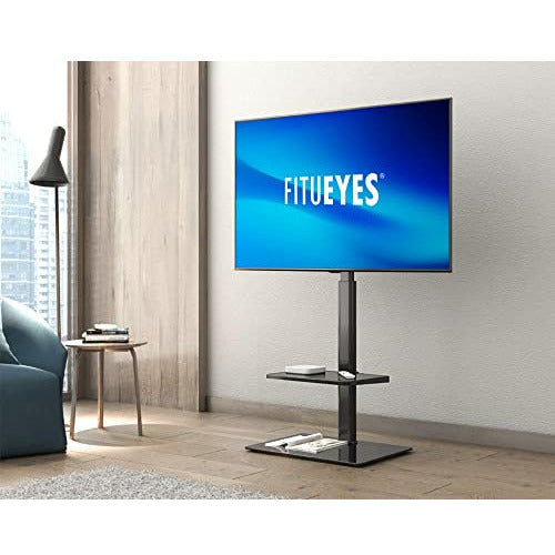 FITUEYES TV Floor Stand 2 Shelf With Tempered Glass Base For 32 To 60 M