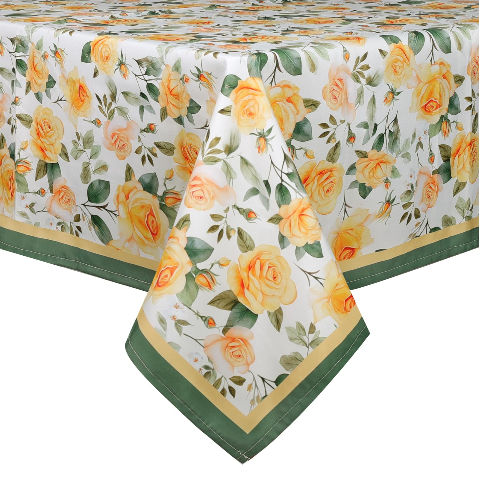 Arquiel Floral Printed Tablecloth, Yellow Rose Table Cloth Waterproof For